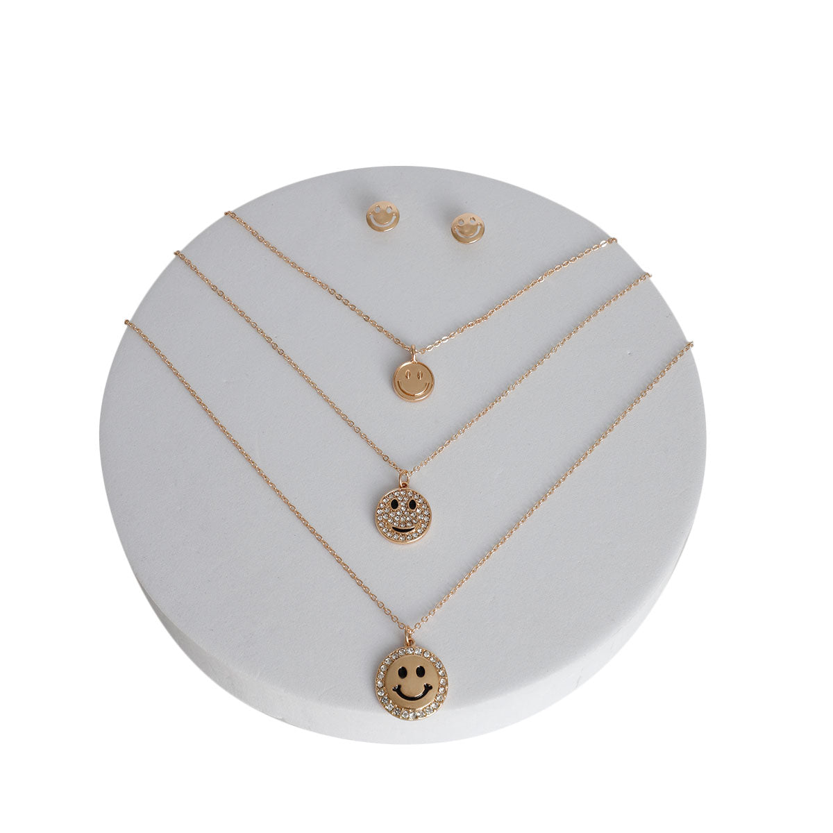 Gold 3 Layer Bling Smiley Face Necklace – Princess Diamondz Accessories