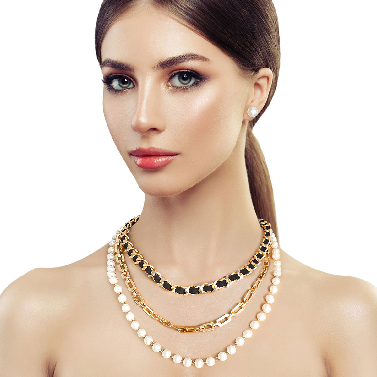 3 Layer Gold Chain and Pearl Necklace – Princess Diamondz Accessories